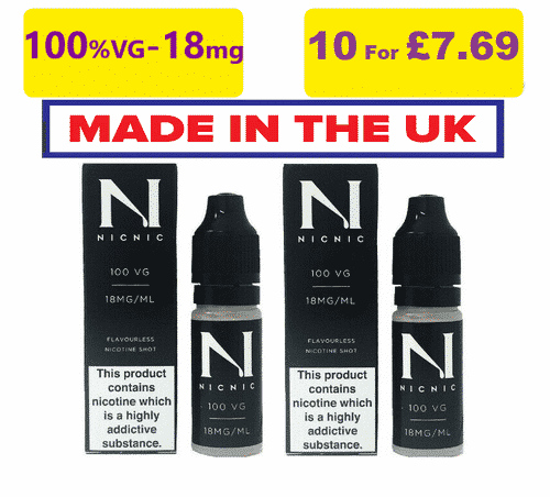 Nic Nic Shots 18mg Nicotine Shots 100VG - UK Made - 10 For only £7.69